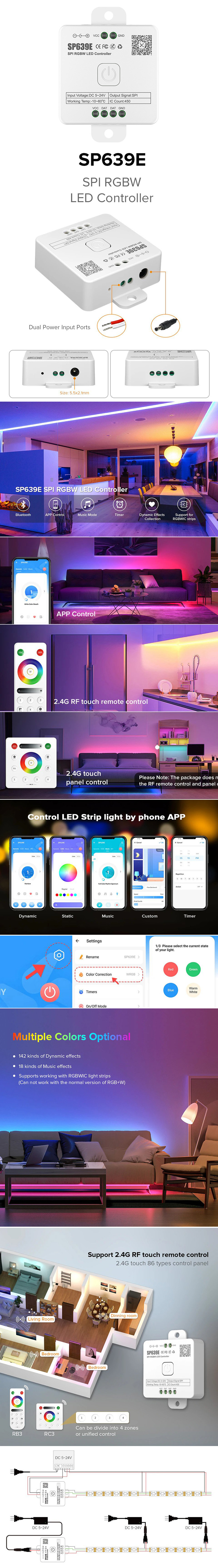 SP639E Bluetooth RGBW Smart LED Strip Light Controllers