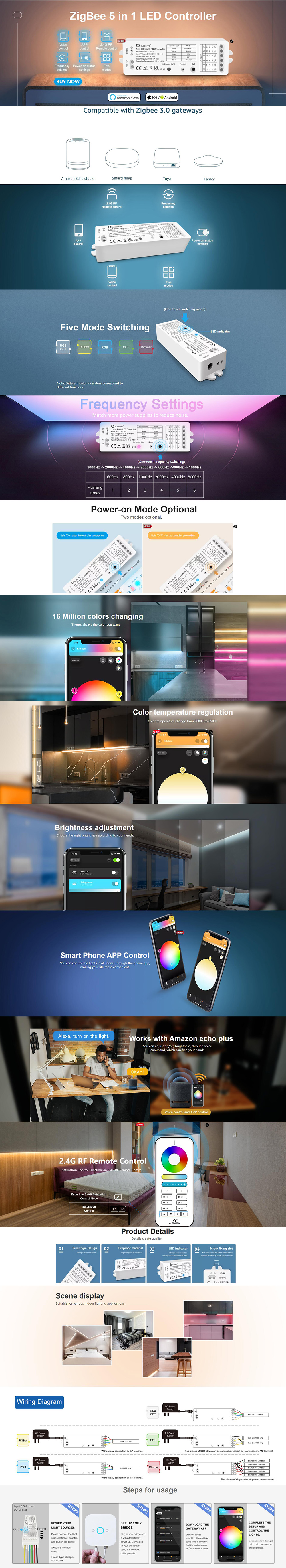 Gledopto Zigbee Light Controller 270W 5 In 1 APP Control