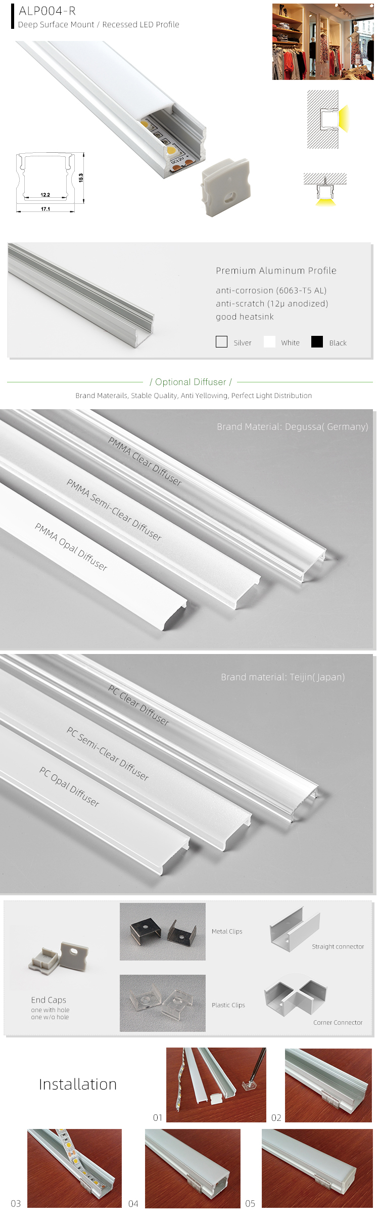 15MM Deep LED Strip Light Profiles For Shelf Lighting